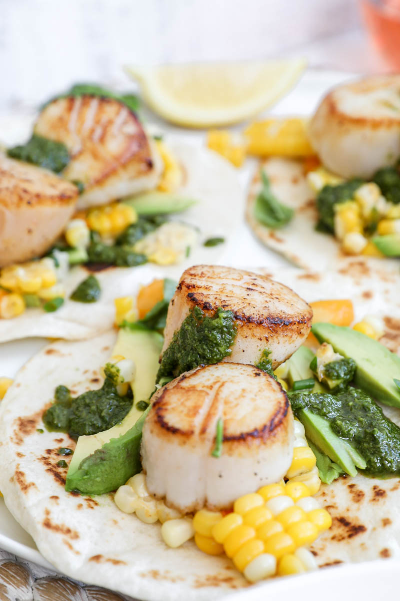 Scallop Tacos with Corn Salsa and Basil Oil | Jenny Shea Rawn
